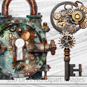 Steampunk Lock Clipart Steampunk Key Clipart Brass Gear Graphics ...
