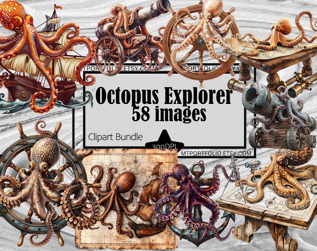 Octopus Clipart Ship Wheel Octopus PNG Graphic Pirate Cannon ...