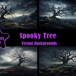 Spooky Tree Haunted Creepy 4 Pack Zoom Background Virtual Meeting ...