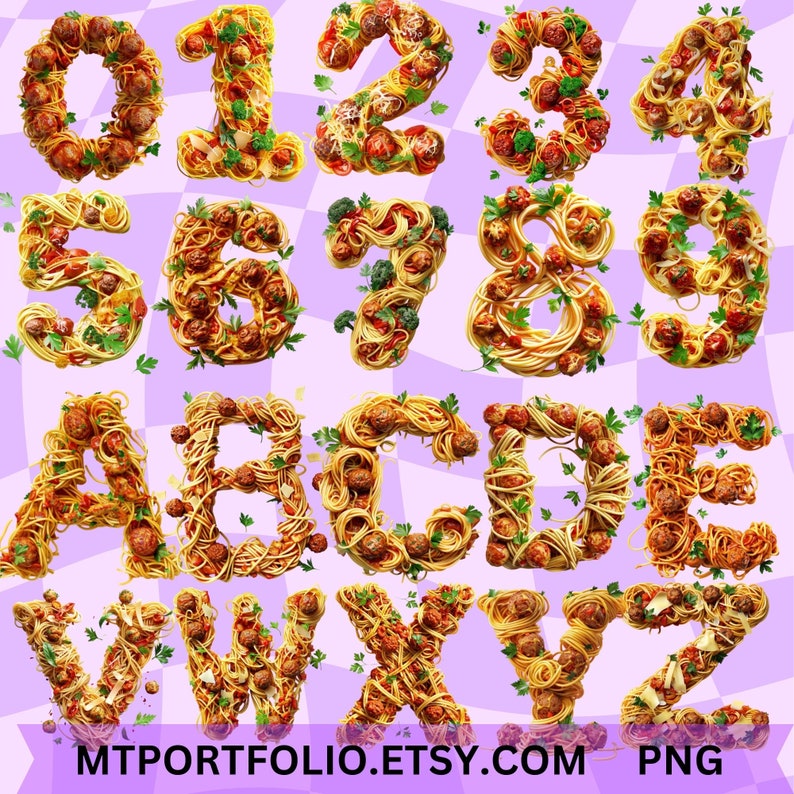 Spaghetti Alphabet PNG Pasta Menu Individual Letters Numbers Clipart ...