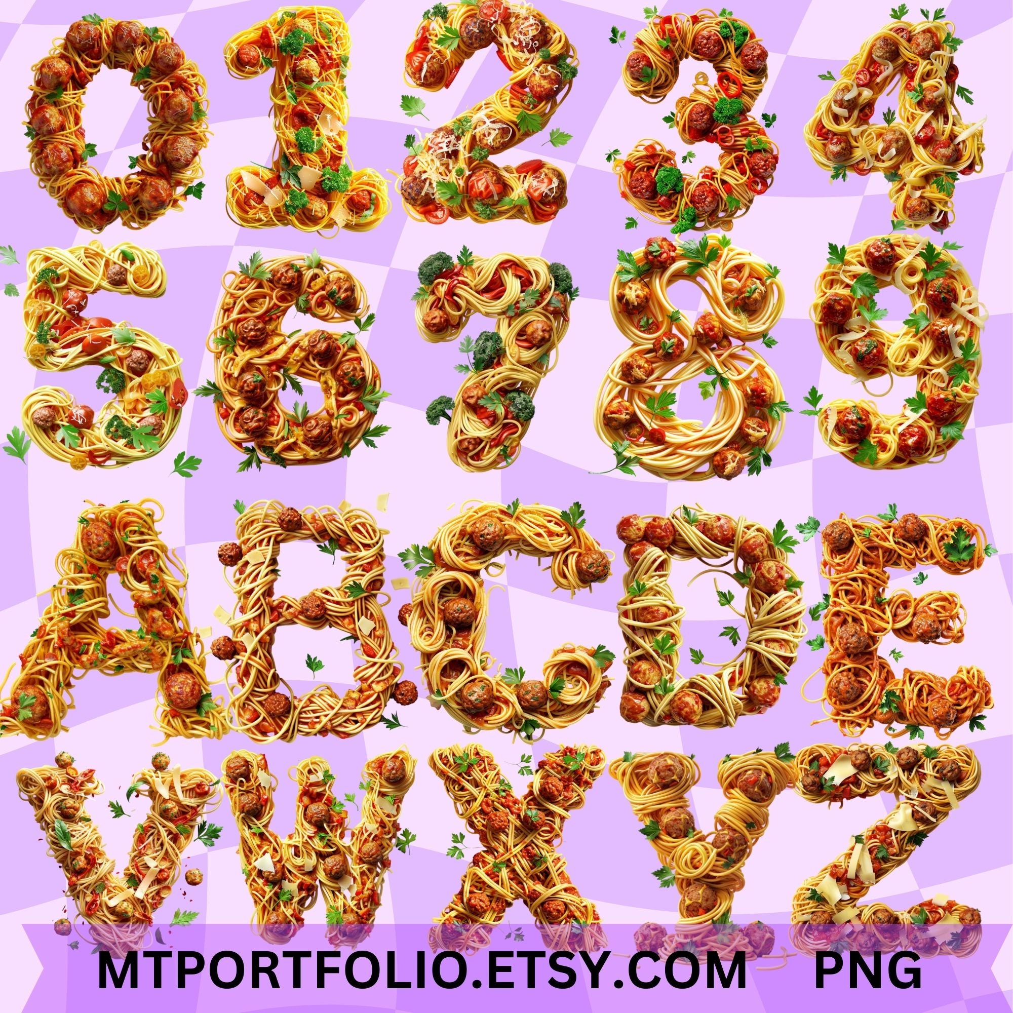 Spaghetti Alphabet PNG Pasta Menu Individual Letters Numbers Clipart ...