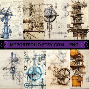 Steampunk Blueprints Patent Drawings PNG Printable Schematic Vintage ...