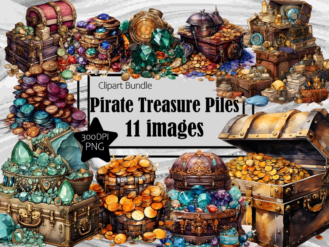 Pirate Treasure Chest PNG Stacks Gold and Jewels Pirate Booty Clipart ...