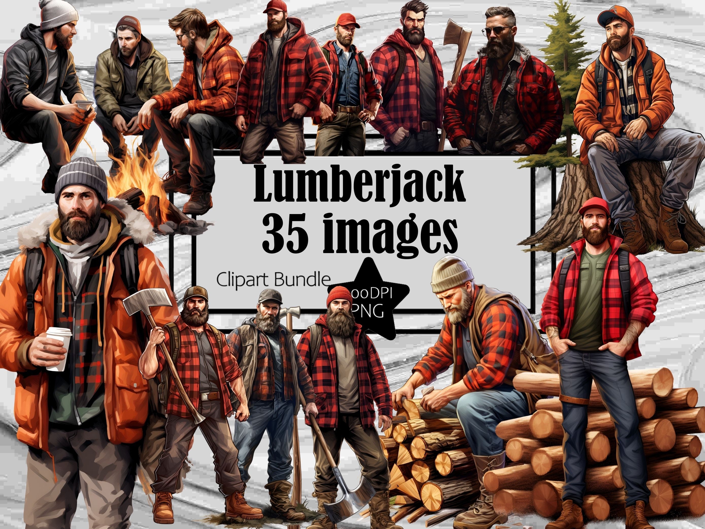 Lumberjack Clipart Logger PNG Red Plaid Graphics PNG Clipart Bundle ...