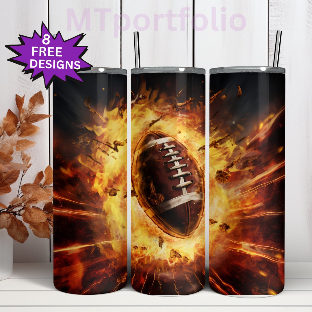 American Football Flames Fire Touchdown Sports Team 20oz Skinny Tumbler ...