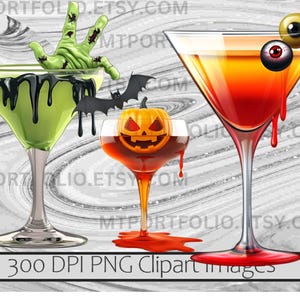 Halloween Cocktails Clipart Spooky Alcohol Drinks PNG Graphic Booze ...