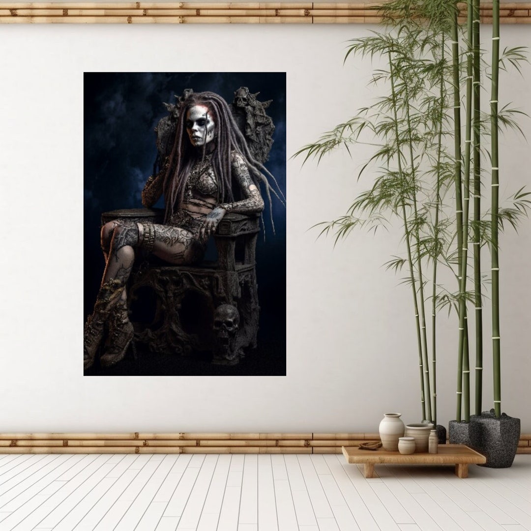Voodoo Priestess Tattoo Dreadlocks on a Throne of Bones - Wall Art ...