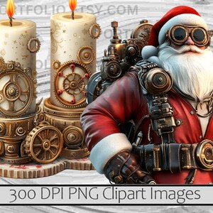 Steampunk Christmas Clipart Steampunk Santa PNG Vintage Gear Xmas ...