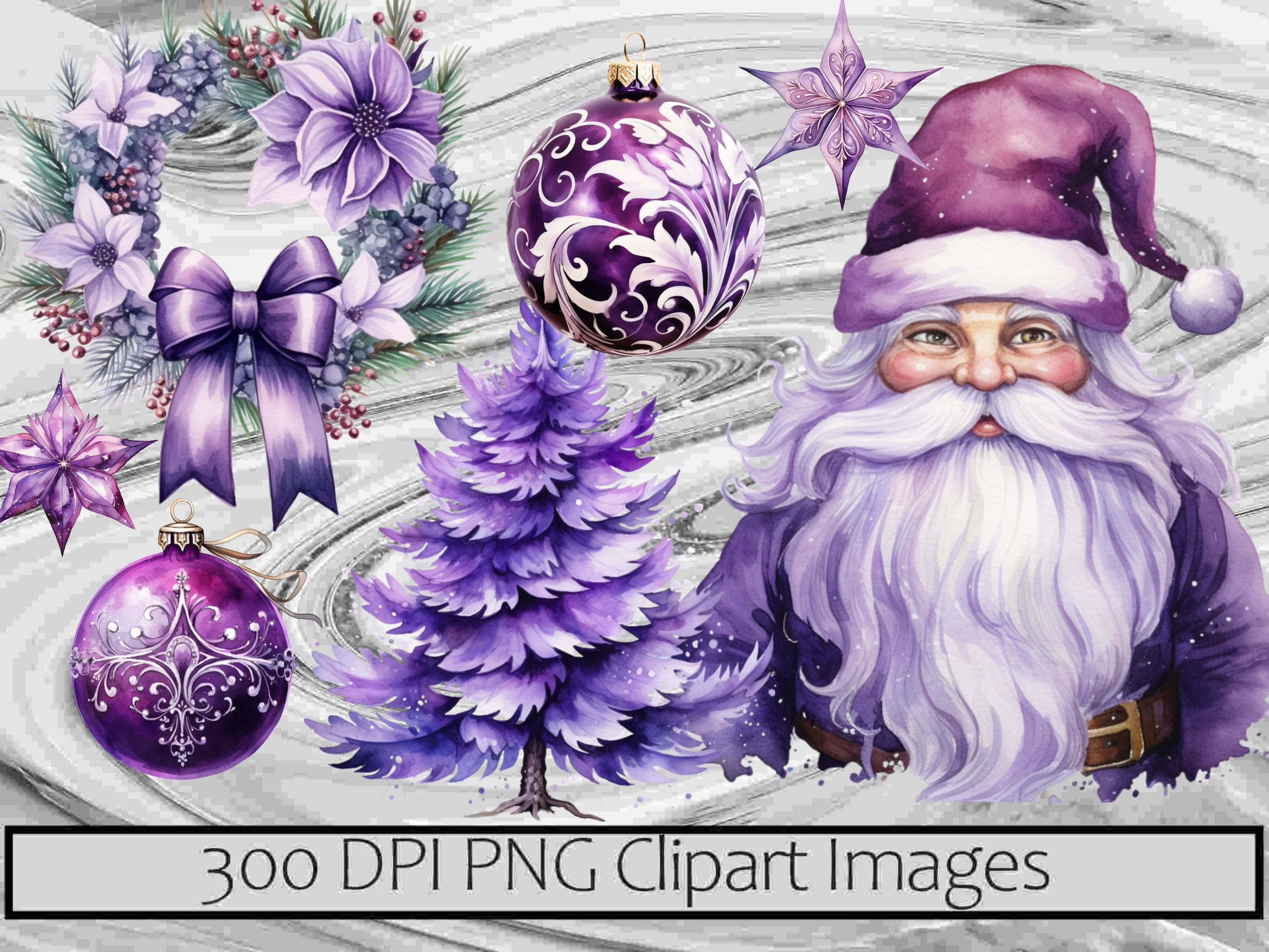 Christmas Clipart Purple Watercolor Purple Christmas PNG Bundle Purple ...