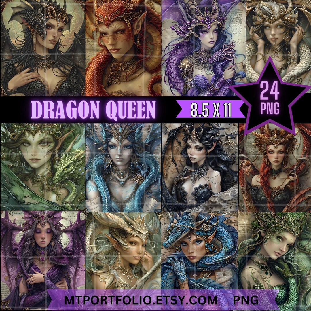 Dragon Queen Digital 8.5 X 11 Paper Print 24 Pack Dragon Lady Paper for Wall Art Fantasy Queen ...