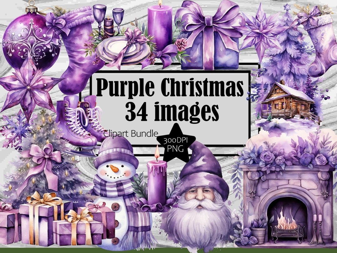 Christmas Clipart Purple Watercolor Purple Christmas PNG Bundle Purple ...