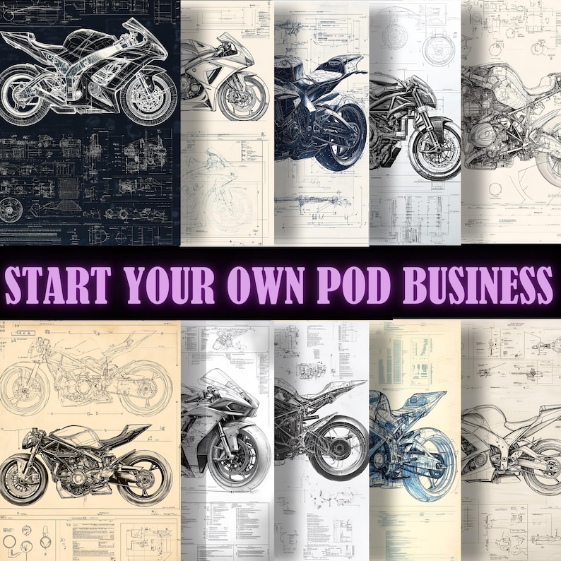 Motorcycle Blueprints Patent Drawings PNG Printable Schematic Vintage ...