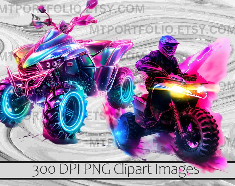 Neon ATV Clipart Neon Dirtbike PNG Quad Bike Bundle Motocross PNG Retro ...