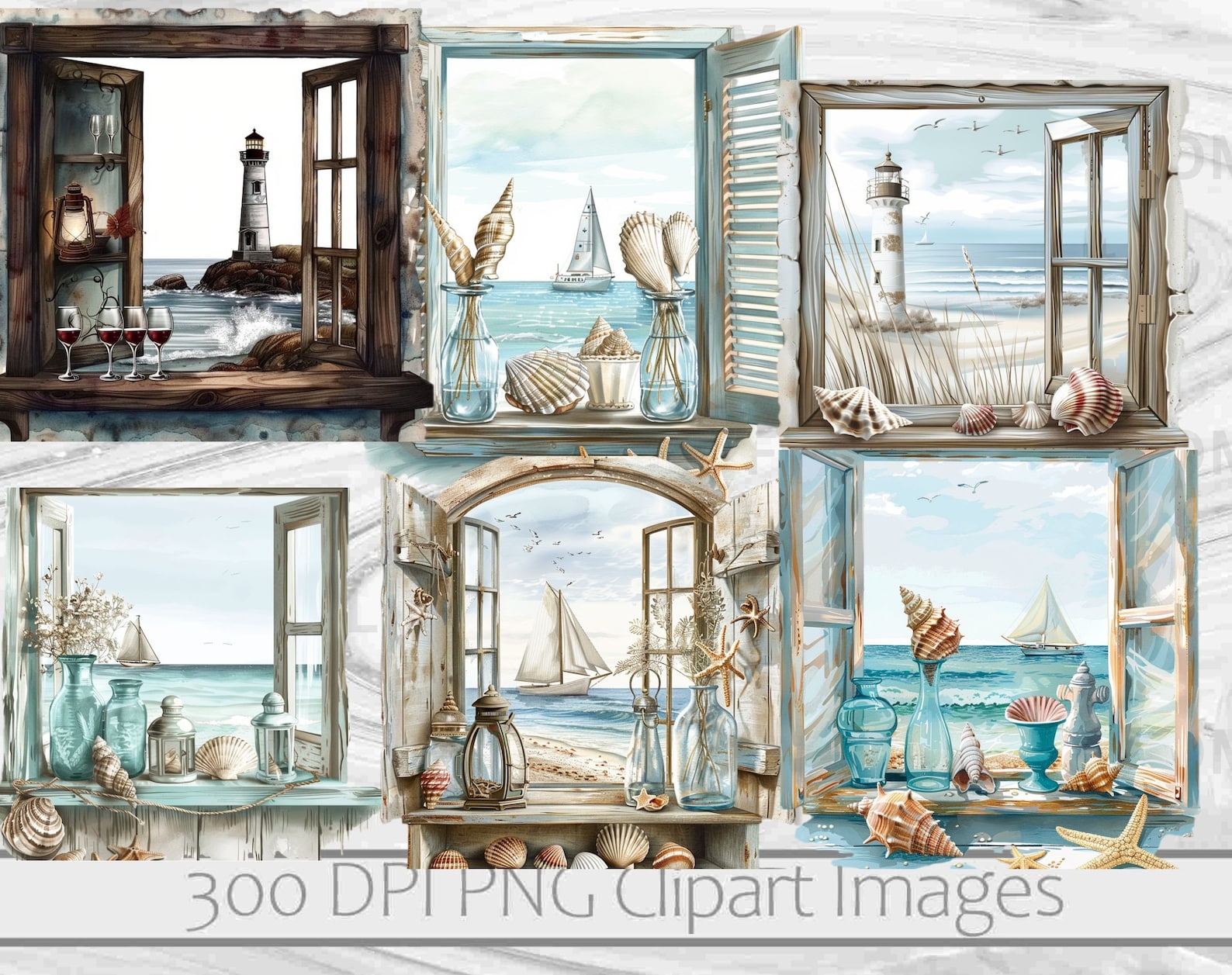 Beach Window Clipart Nautical Scene PNG Bundle Beach House Window ...