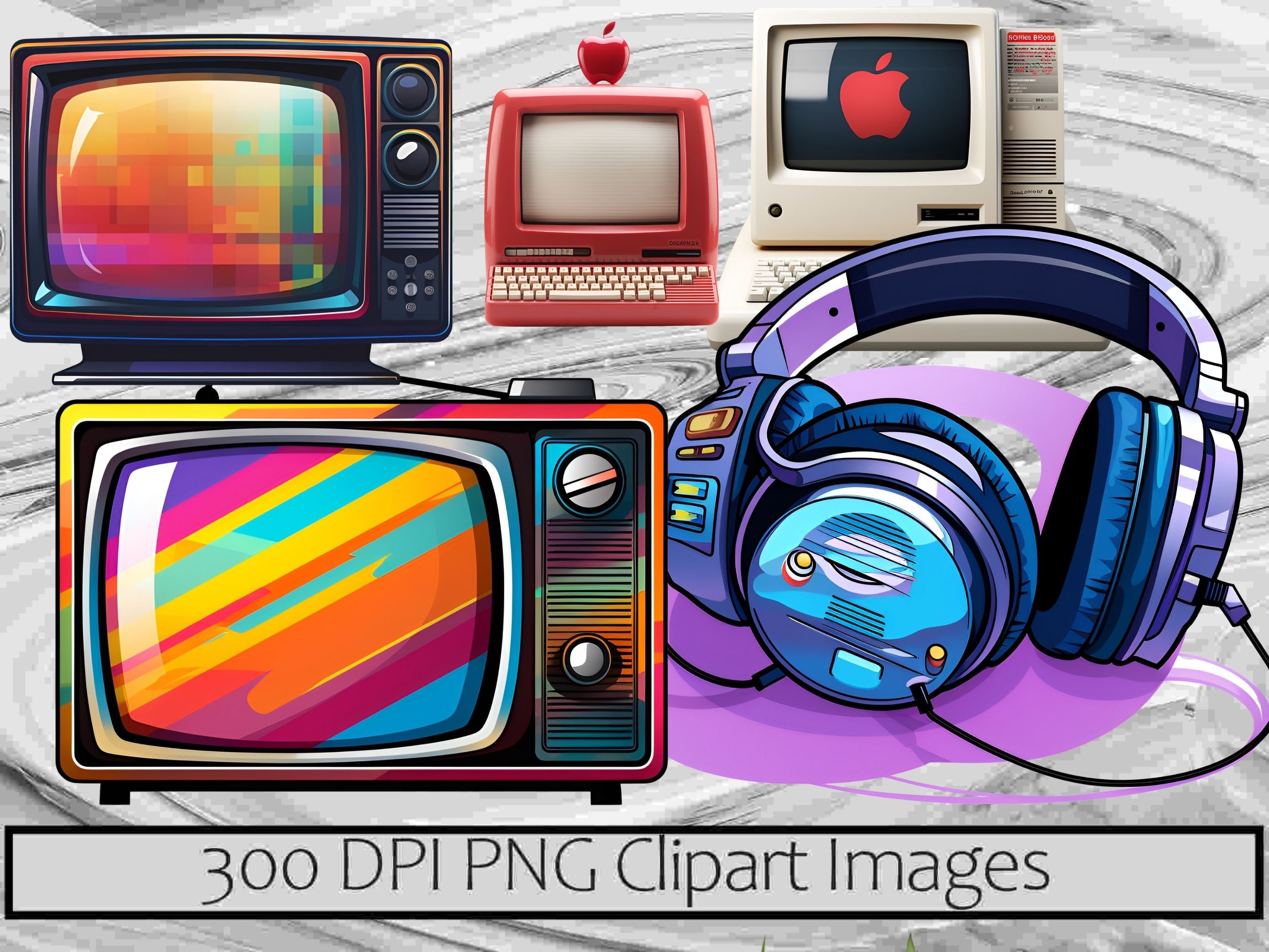 Retro 90s Clipart 90's Nostalgia PNG Graphics Bundle Digital Download ...