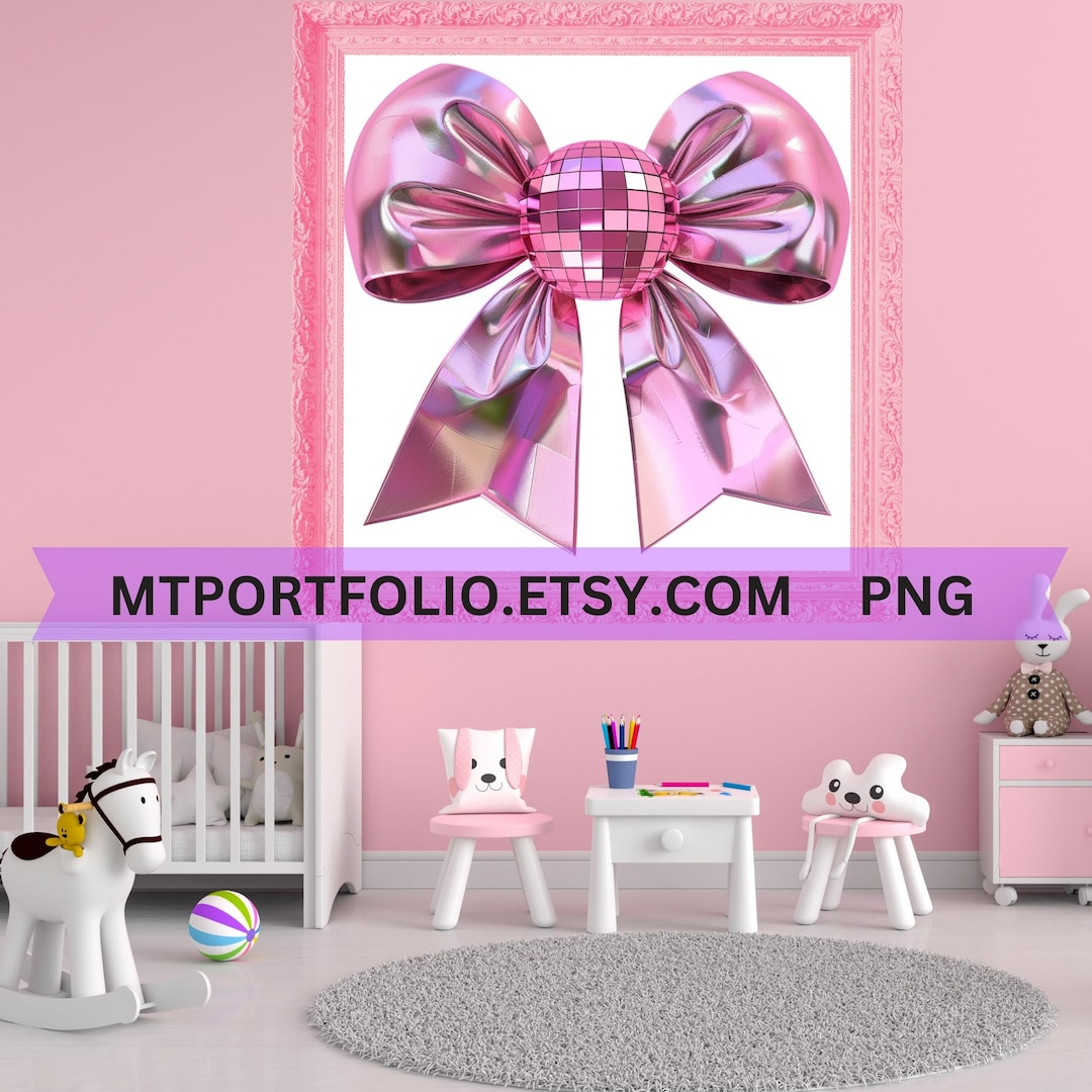 Pink Mirror Ball Glam Bow Printable Art Pink Disco Wall Art Pink ...