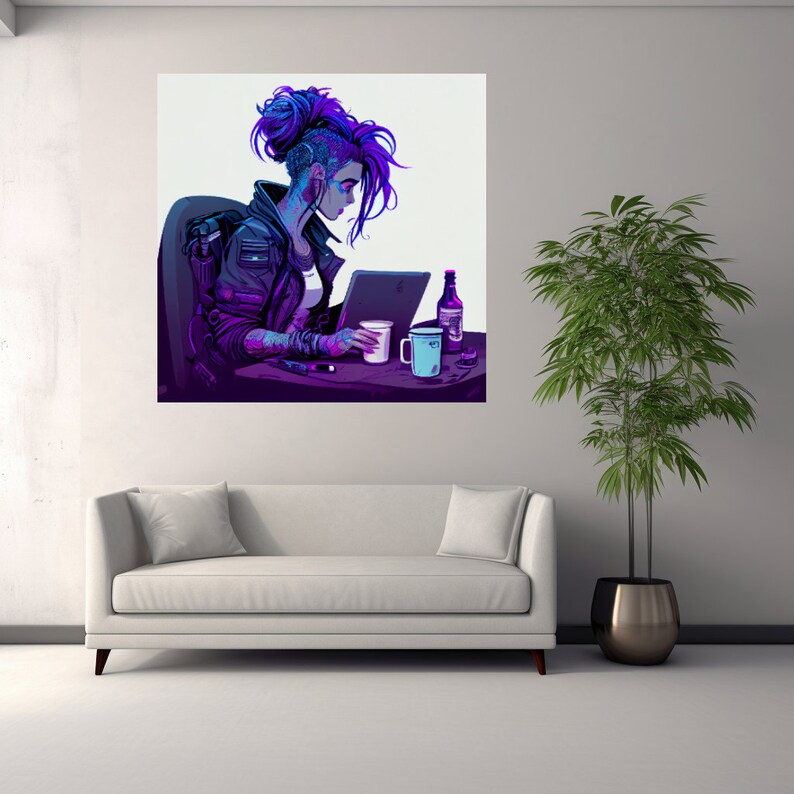 Cyber Gamer Girl High Tech Neon- Game Room Wall Art - Instant Download ...