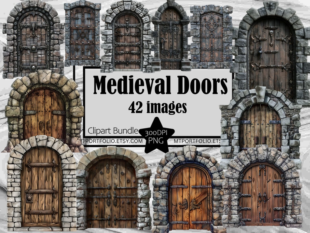 Stone Door Clipart Castle Door PNG Bundle Medieval Graphics Transparent ...