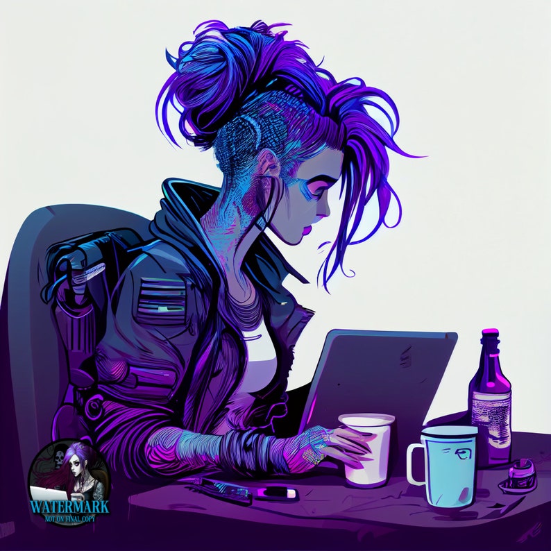 Cyber Gamer Girl High Tech Neon- Game Room Wall Art - Instant Download ...