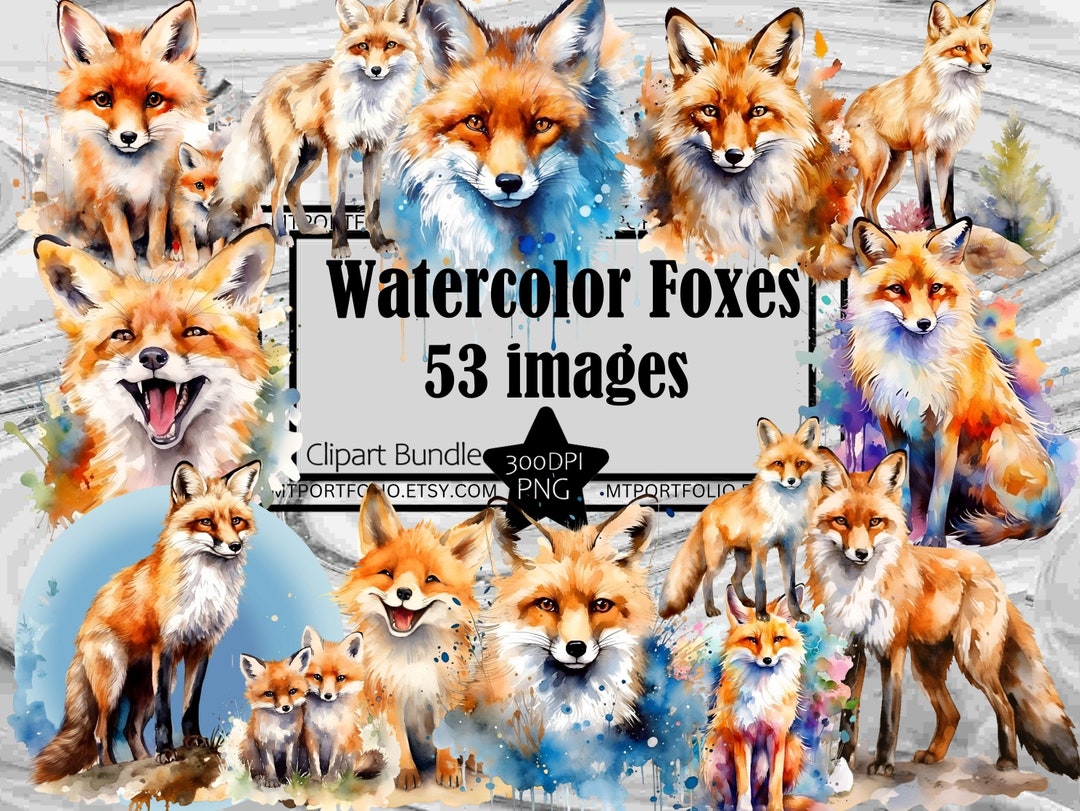 Watercolor Fox PNG Bundle Fox Cubs PNG Graphics Transparent Commercial ...