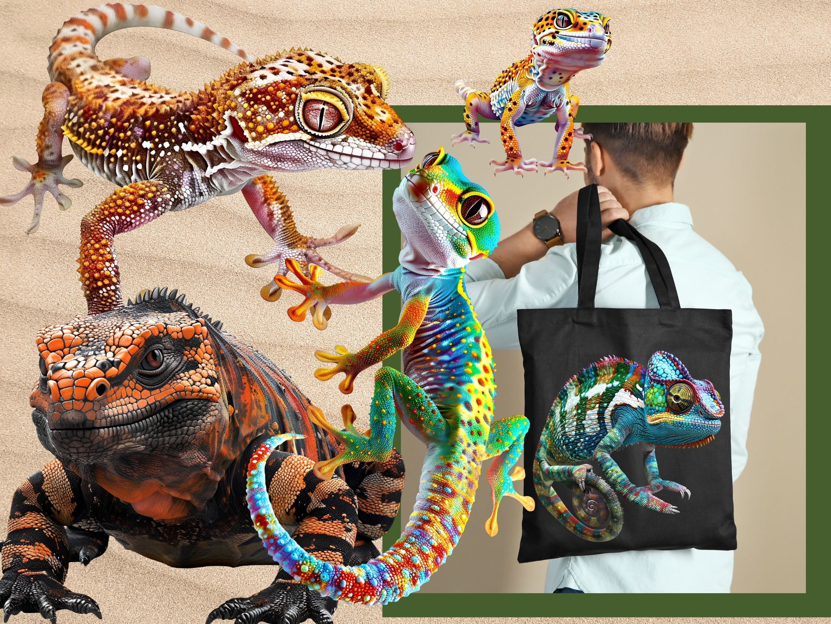 Reptile Clipart Lizard Gecko PNG Bundle PNG Graphics Transparent ...