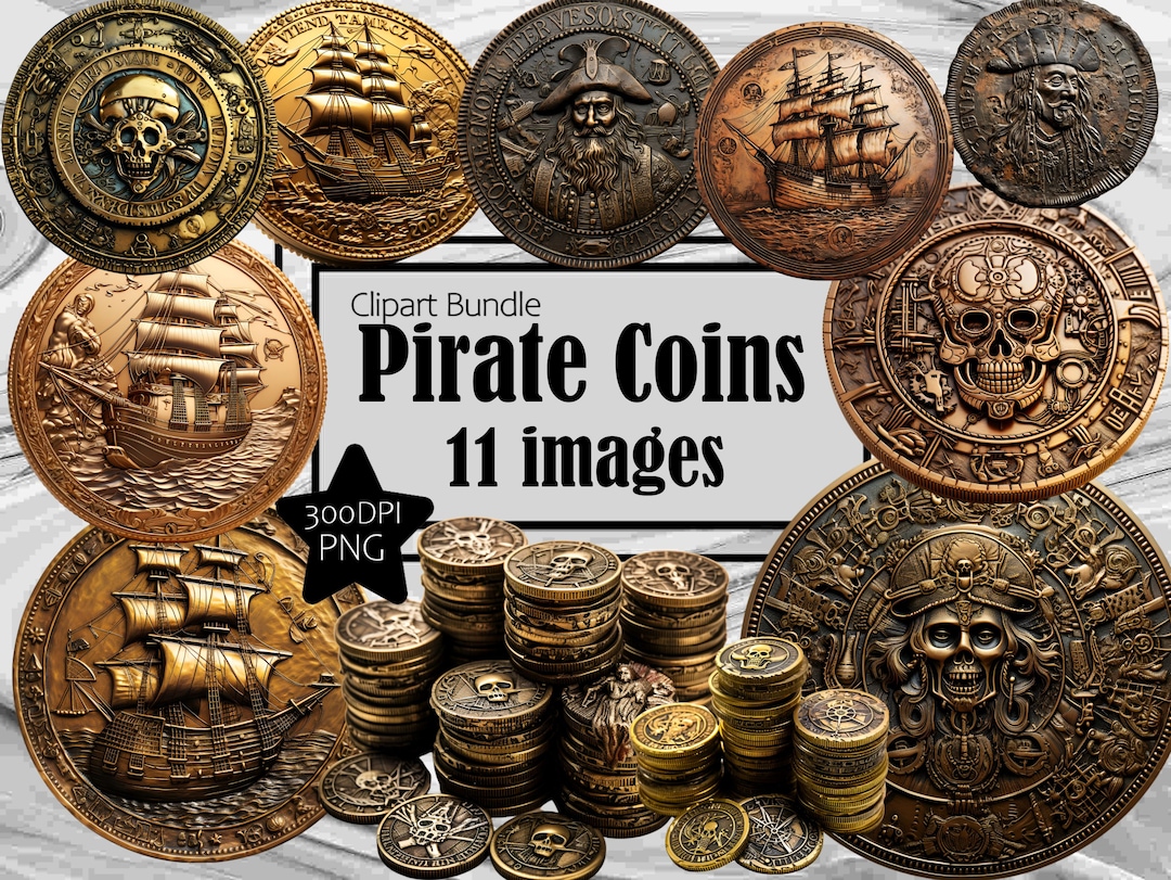 Ancient Pirate Coins Realistic Clipart Pirates Treasure Hunt PNG ...