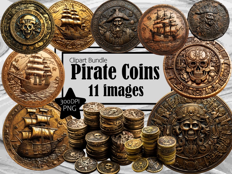 Ancient Pirate Coins Realistic Clipart Pirates Treasure Hunt PNG ...