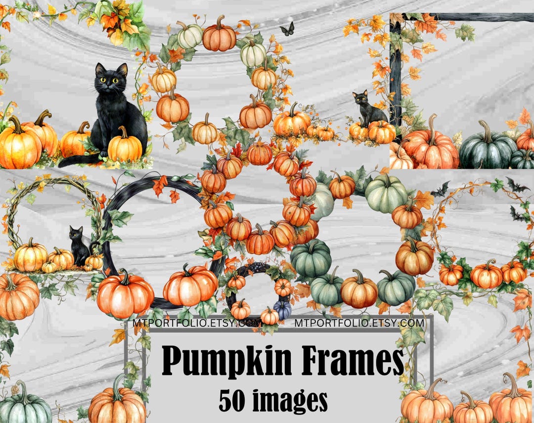 Pumpkin Frame Clipart Fall Colors Frame PNG Bundle Translucent ...