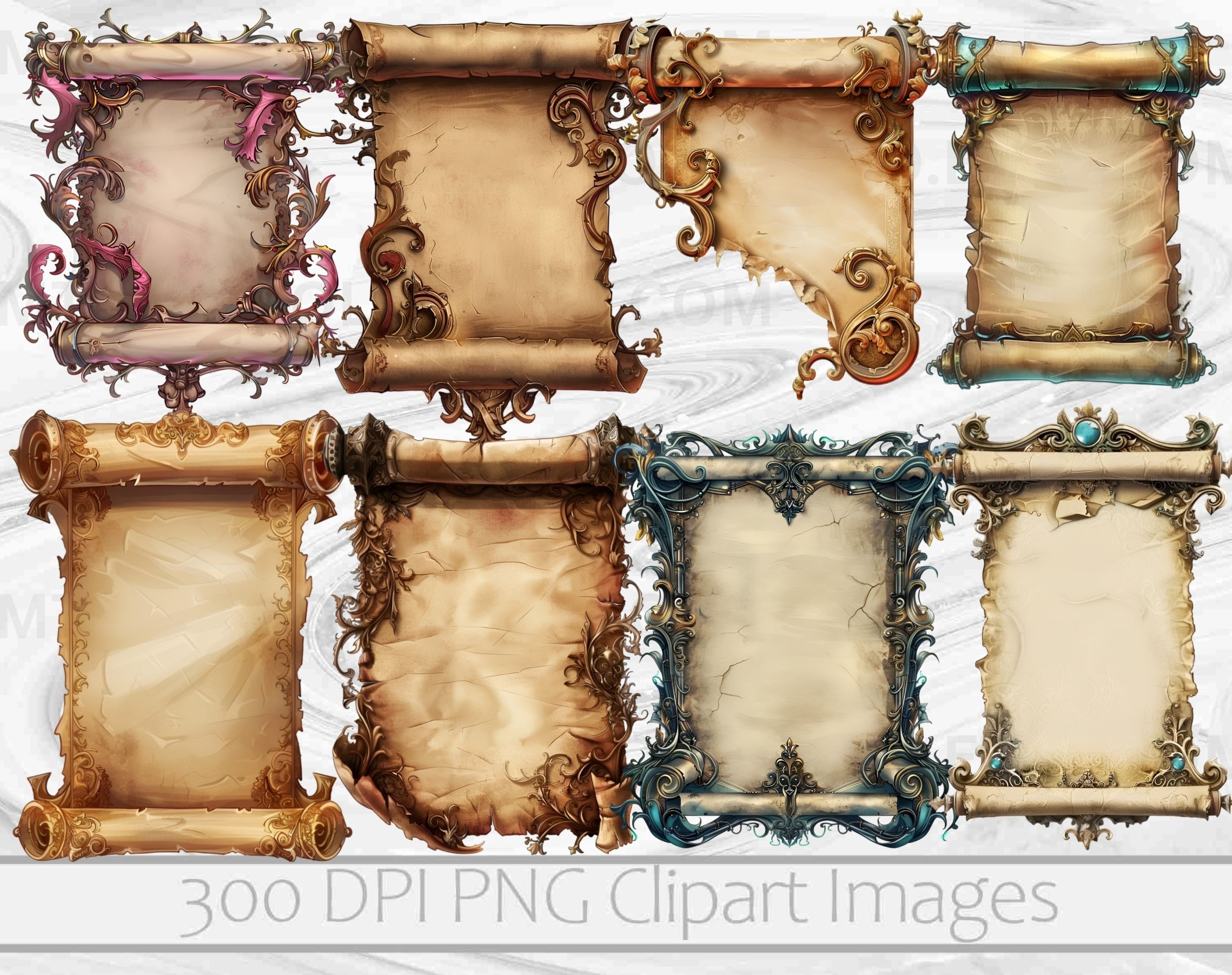 Fantasy Scroll Clipart Parchment Scroll Graphic Transparent Commercial ...