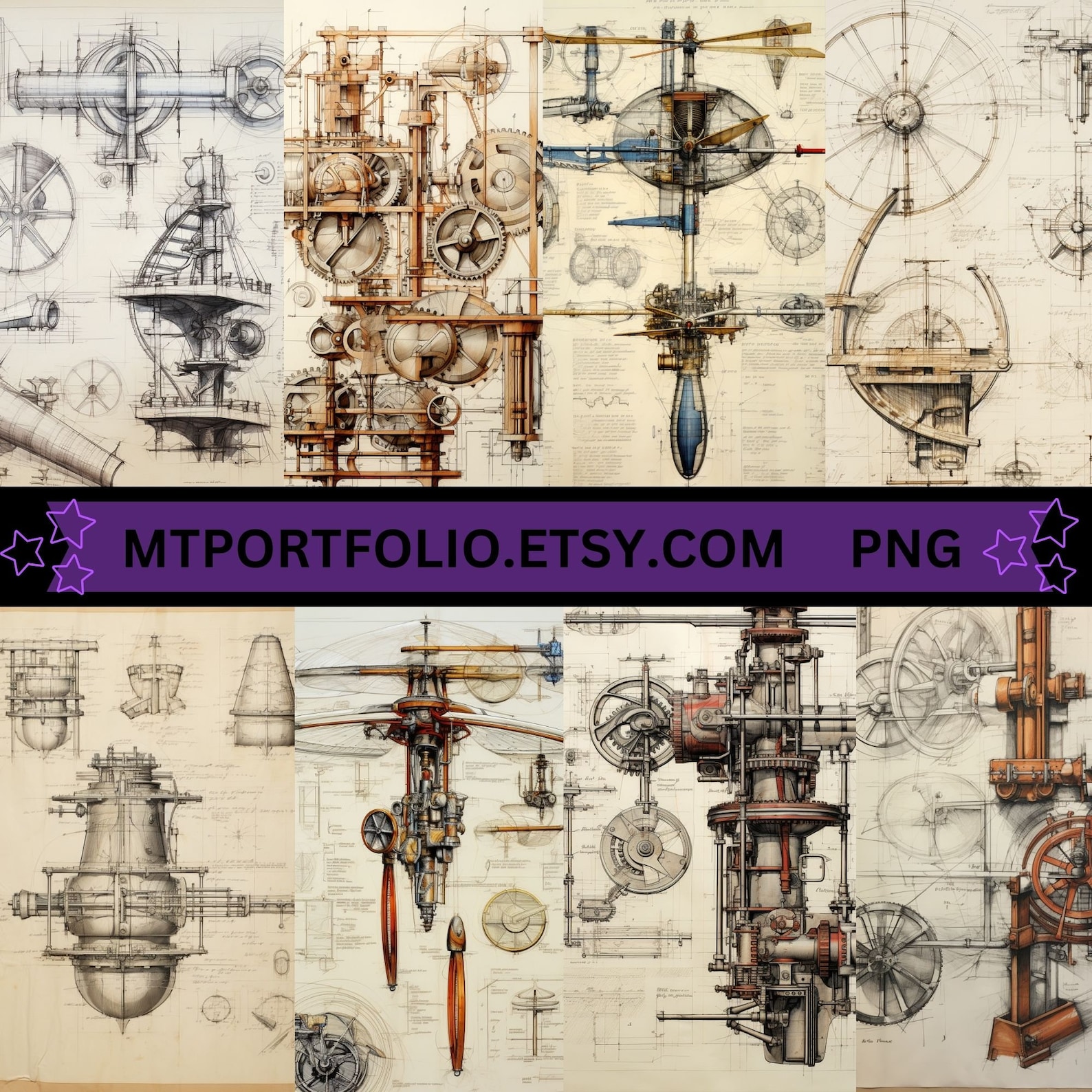 Steampunk Blueprints Patent Drawings PNG Printable Schematic Vintage ...