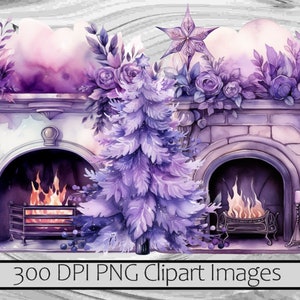 Christmas Clipart Purple Watercolor Purple Christmas PNG Bundle Purple ...