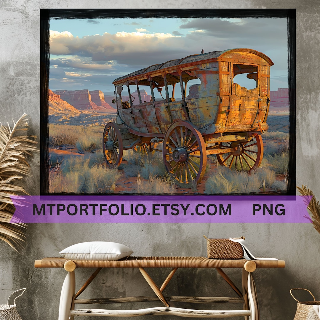 Vintage Rusty Stagecoach Printable Art Southwest Scenery Wall Art Man ...