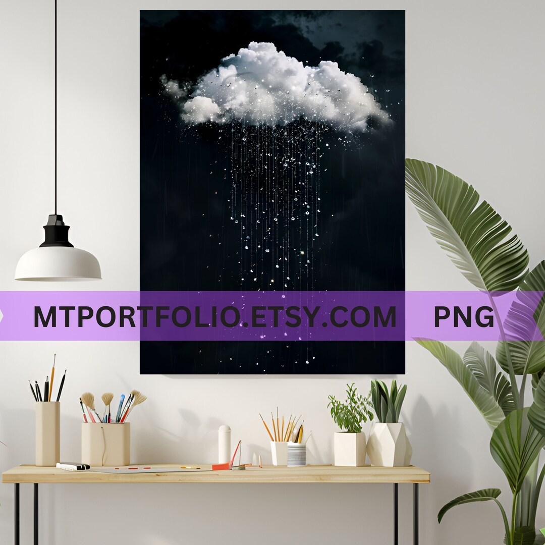 Diamond Rain Storm Cloud Printable Art Diamond Raindrop Wall Art Dark ...