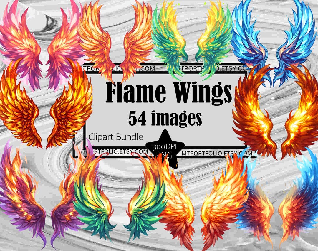 Fire Wings Clipart Flame Wings PNG Flaming Wings Bundle PNG Graphics ...