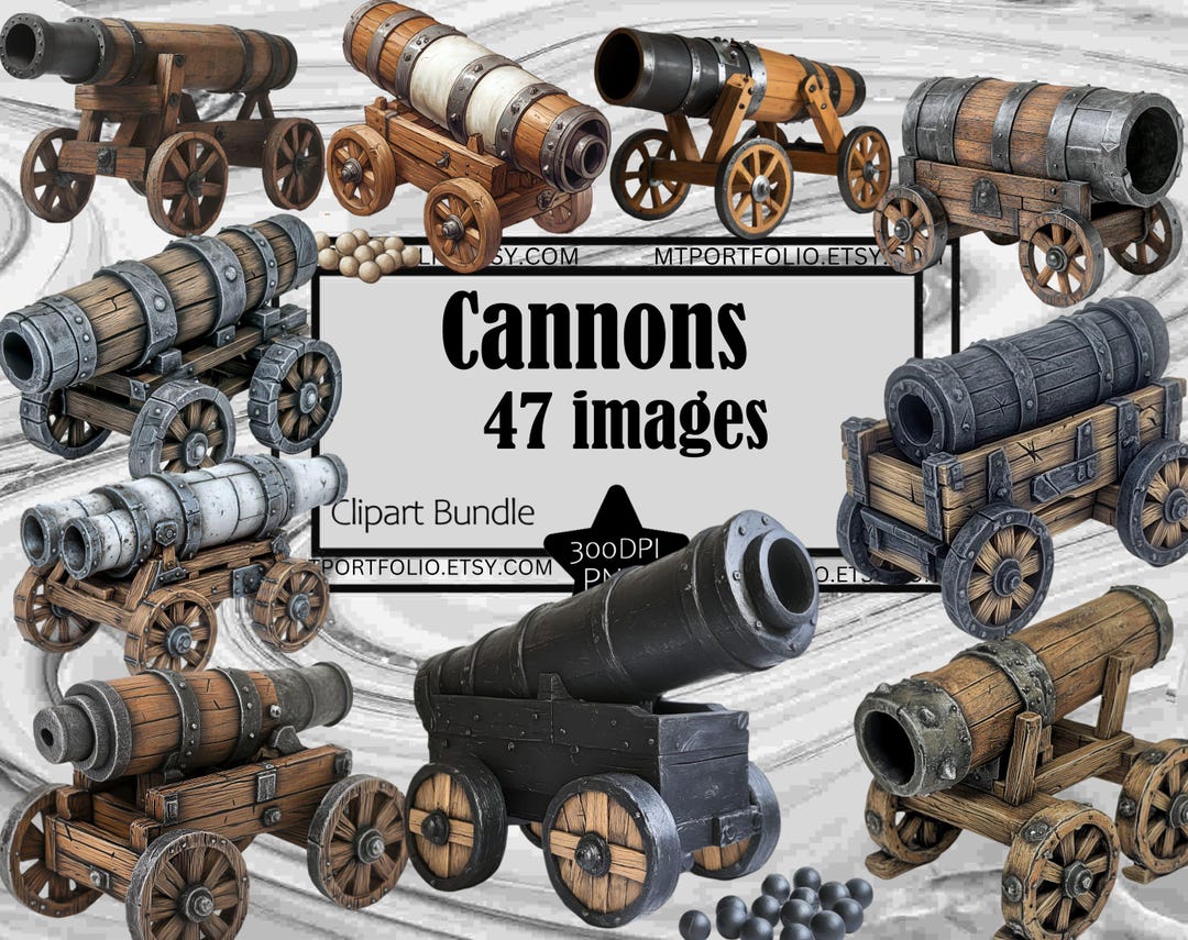 Cannon Clipart Pirate Ship Cannon PNG Bundle PNG Graphic Transparent ...