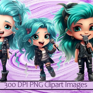 Teal Hair Singer Singing Girl Chibi Kawaii Art Clipart - Etsy