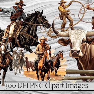 Wild West Cowboy Clipart Cowboy Sublimation PNG Bundle Cowboys Wrap ...