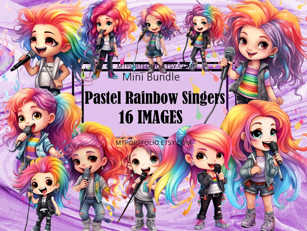 Pastel Rainbow Singer Singing Girl Chibi Kawaii Art Clipart Graphics ...