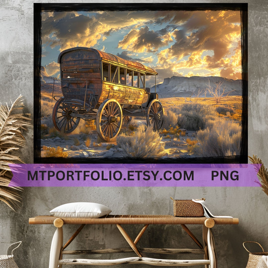 Vintage Rusty Stagecoach Printable Art Southwest Scenery Wall Art Man ...