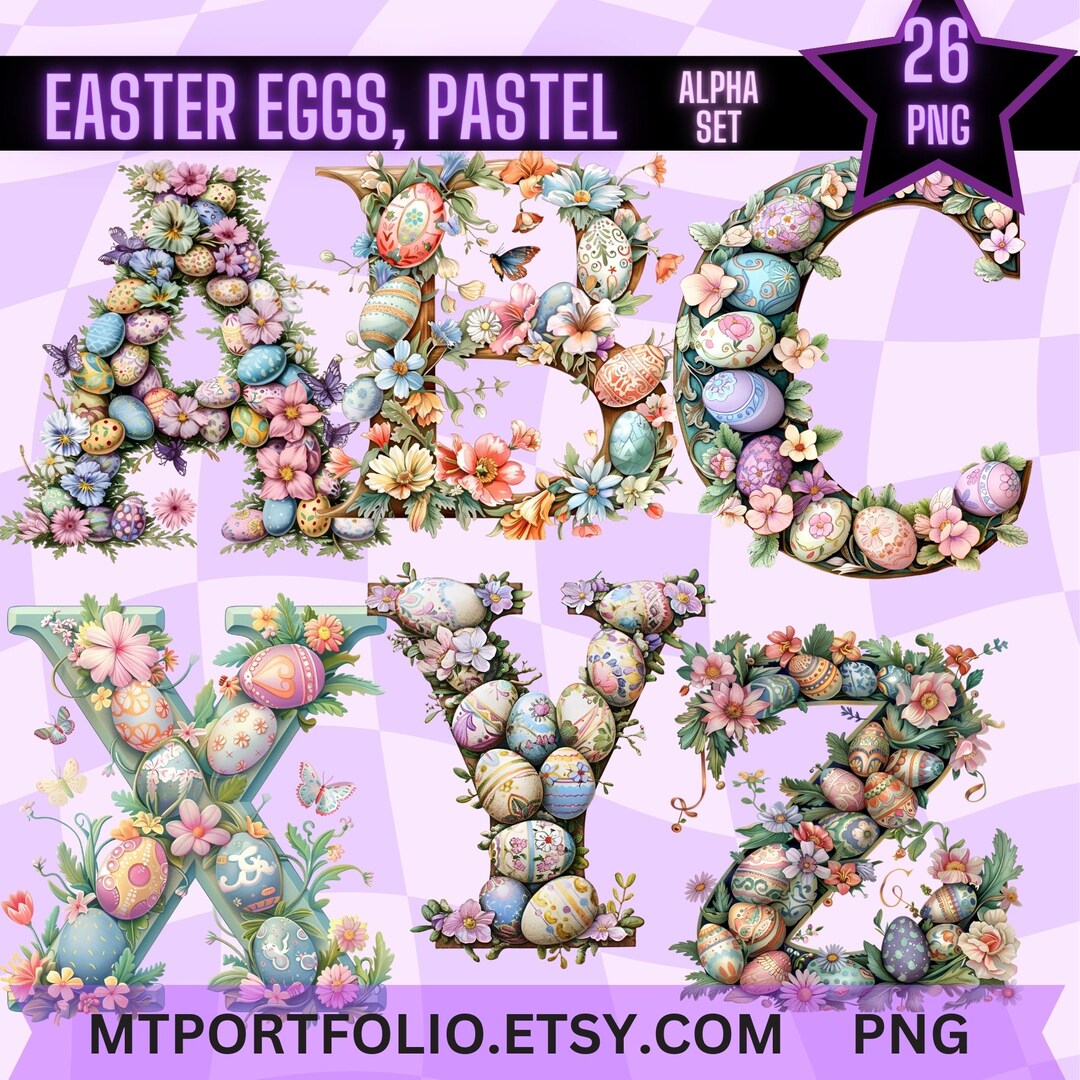 Easter Egg Alphabet PNG Individual Letters Clipart Digital Alphabet ...