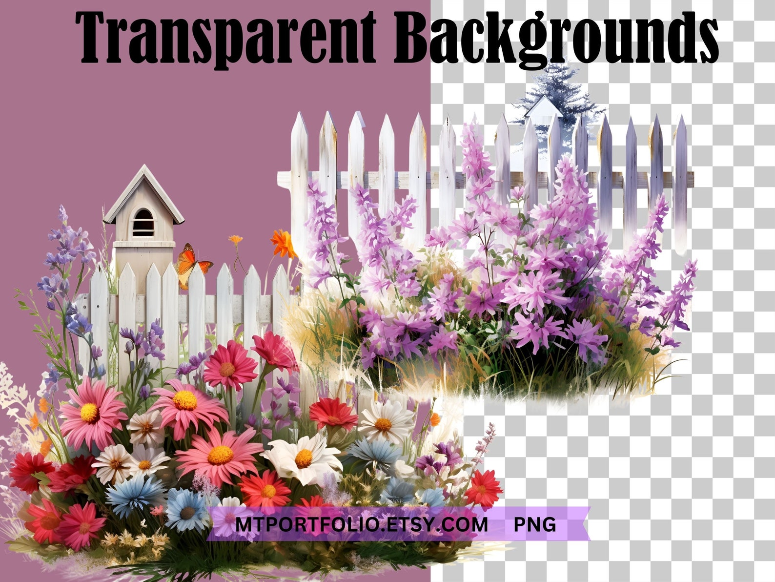 Wildflowers Clipart Country Picket Fences PNG Sublimation Art White ...