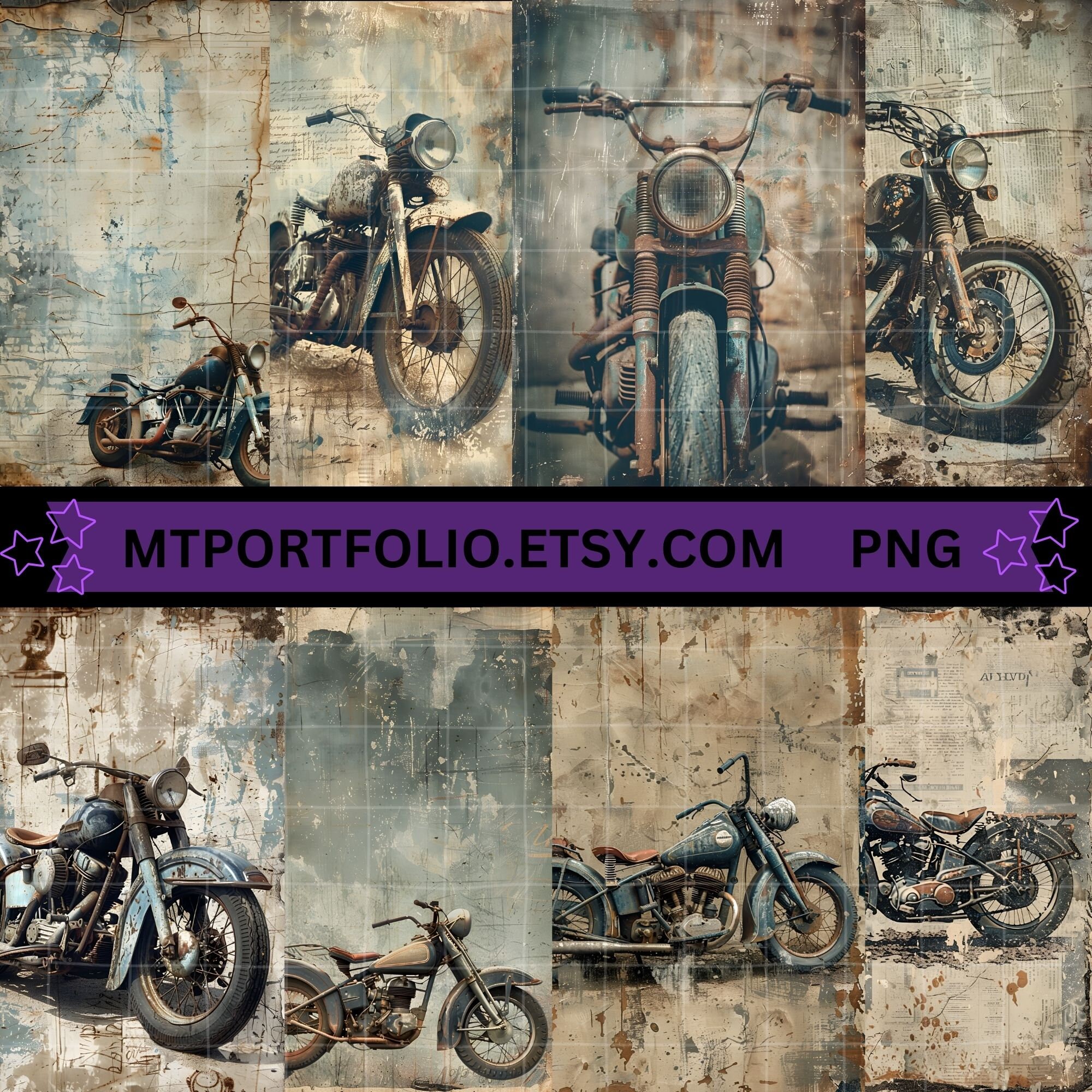 Vintage Motorcycle Journal Digital Retro Motorcycle Paper Print 24 Pack ...