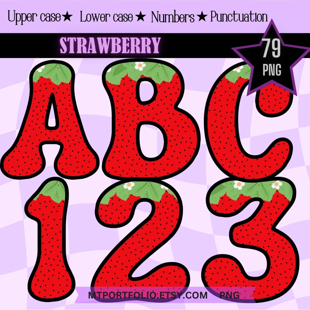 Strawberry Alphabet PNG Green Leaf Individual Letters and Numbers ...