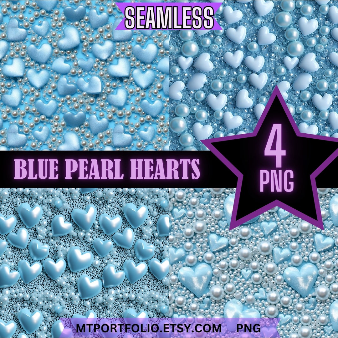 Blue Pearl Hearts 3D Bridal Wedding Day Digital Paper Seamless Patterns ...