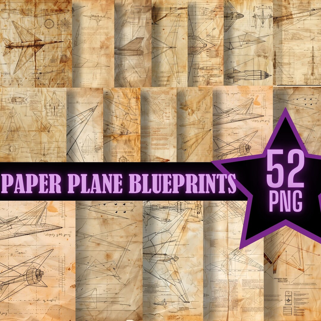Paper Plane Blueprints Patent Drawings PNG Printable Schematic Vintage ...