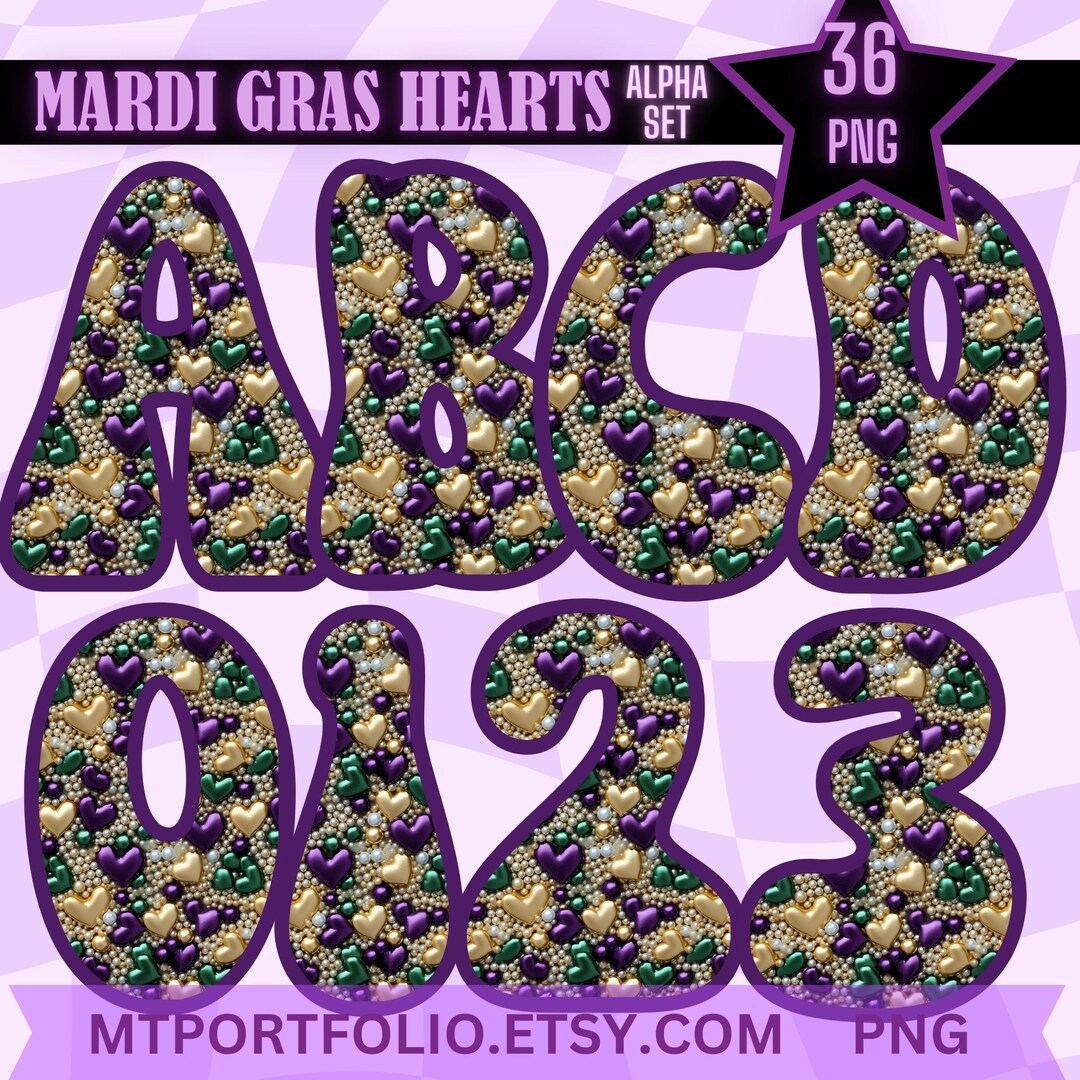 Mardi Gras Alphabet PNG Purple Green Gold Beads Individual Letters and ...