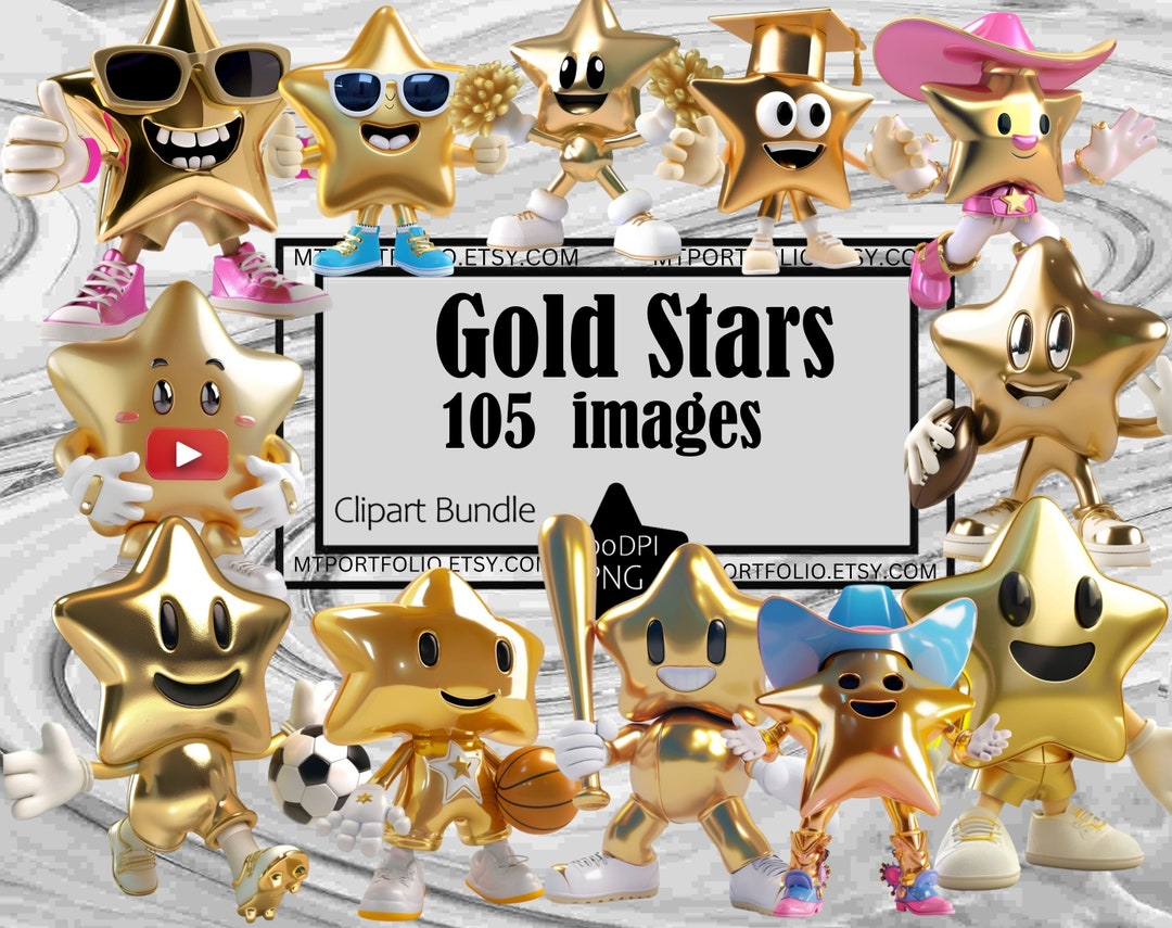 Gold Star Clipart Anime Gold Star Friend PNG Cartoon Gold Star Bundle ...