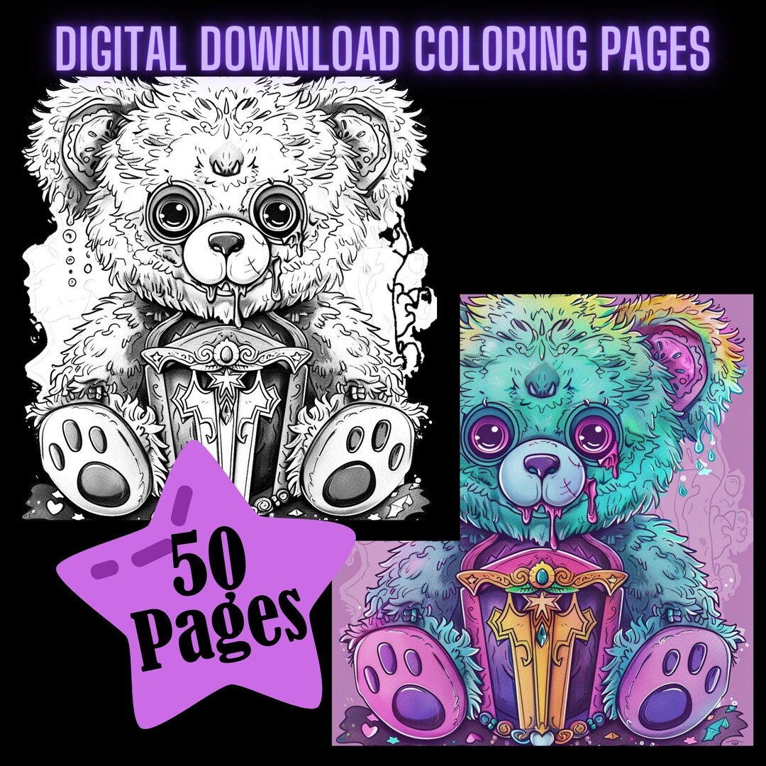 Candy Goth Bears 50 Coloring Pages for Adults Spooky Bear - Color ...