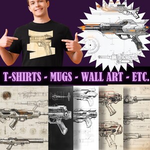 Scifi Weapon Rifle Blueprints Patent Drawing PNG Printable Schematic ...