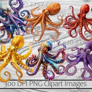 Octopus Clipart Rainbow Octopus Watercolor PNG Bundle PNG Graphics ...